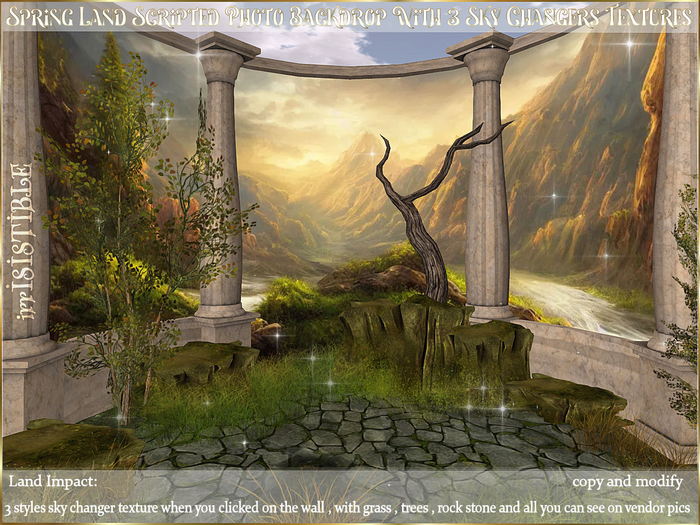 Second Life Marketplace - irrISIStible SPRING LAND PHOTO BACKDROP WITH 3 SKY TEXTURE